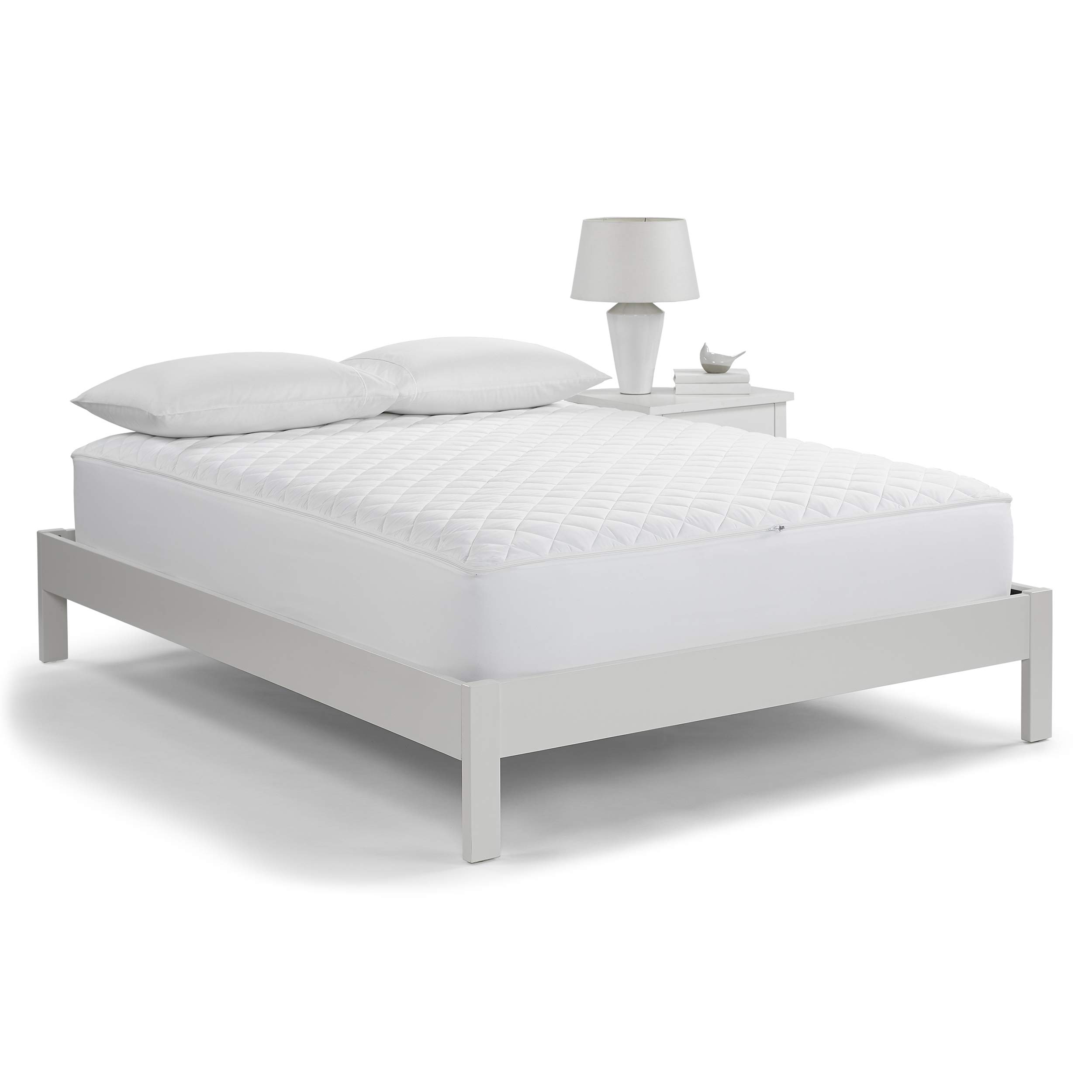 Serta Protection Plus Fiber Fill Cooling Fitted Mattress Pad Cover, King, White
