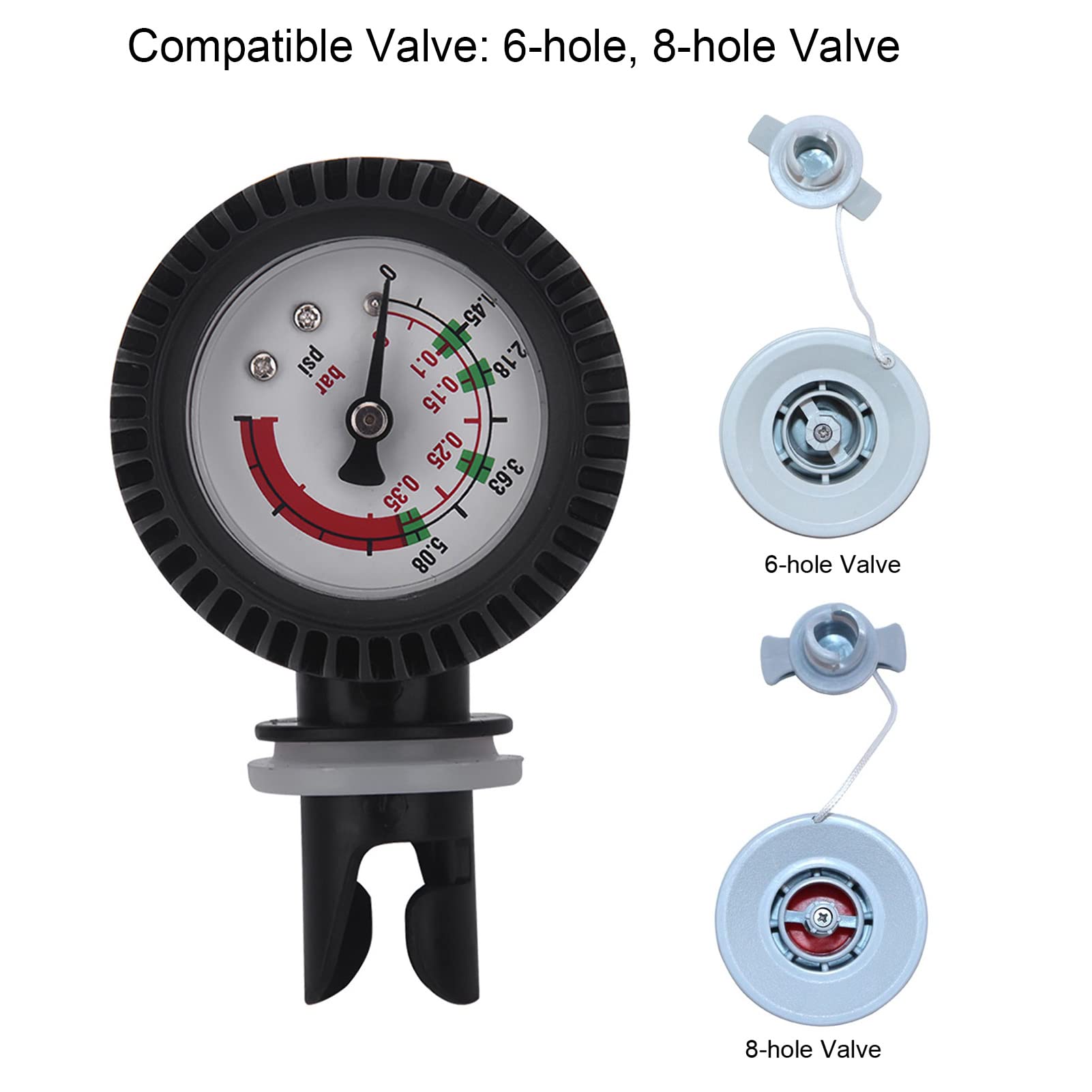 Wbestexercises Kayak Air Pressure Gauge Nylon Inflatable Boat Air Pressure Gauge 0-5.08 PSI Barometer Air Thermomete Valve Connector Replacement for Kayak Raft SUP Board Black