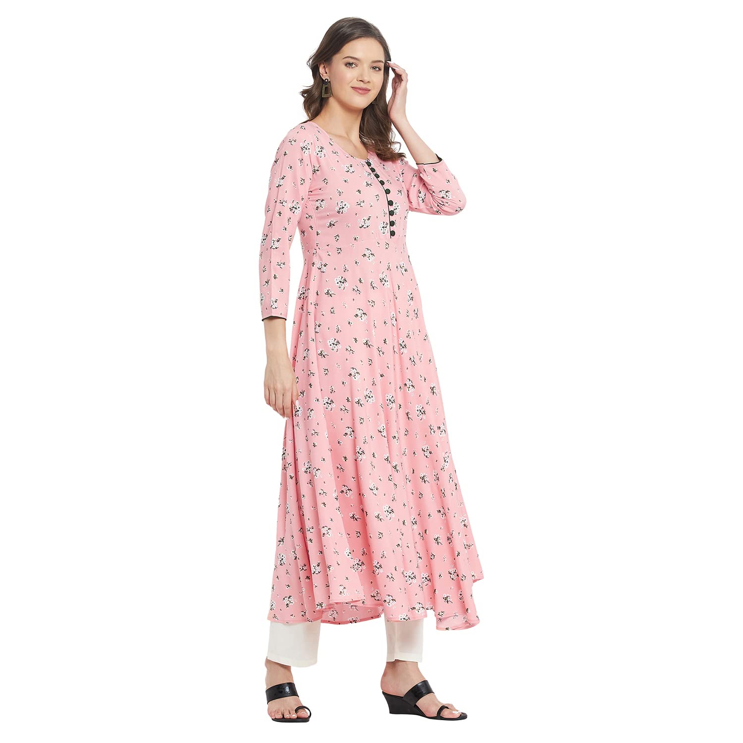 Tissu Women's Rayon Pink & Green Floral Pritned A-Line Kurta 2149_Pink_5XL