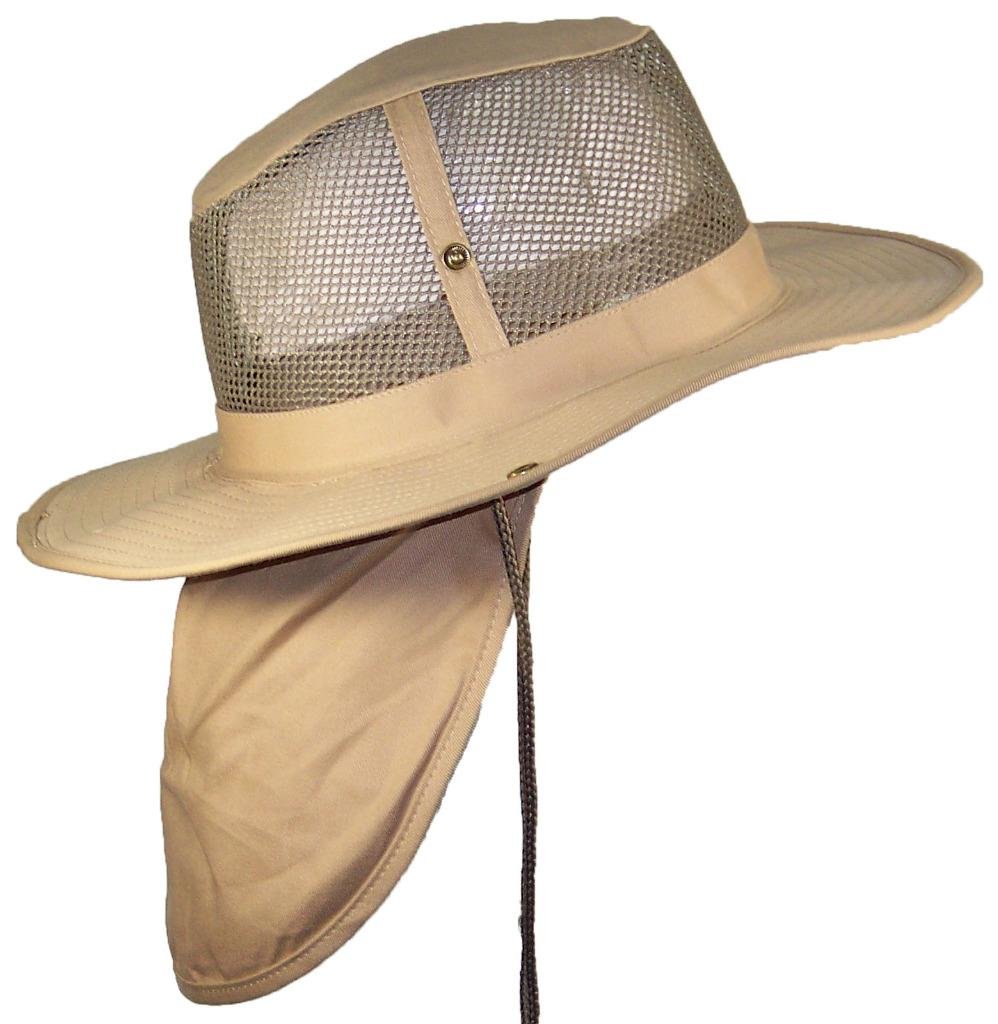 Tropic Hats Summer Wide Brim Mesh Safari/Outback W/Neck Flap & Snap Up Sides - Khaki XXXL