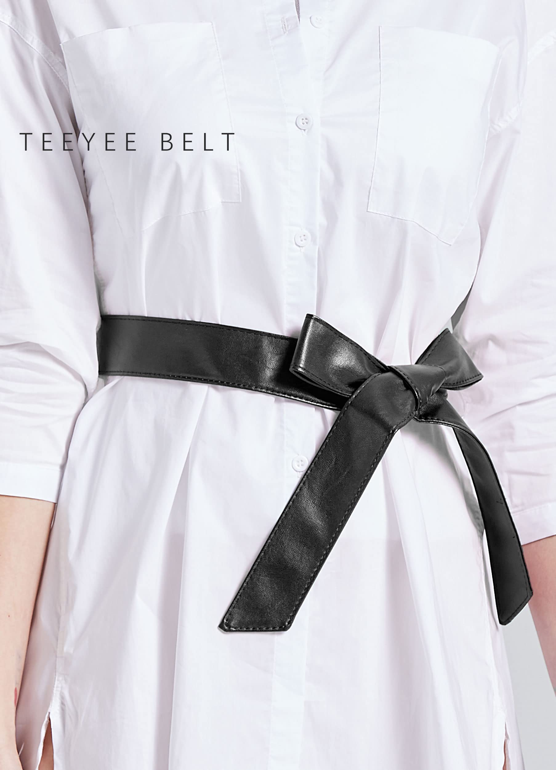 TeeYee Women Obi Belt Fashion Solid Color PU Leather 4.5cm Wide Waist Band 70 Inch in Extra Size (black)
