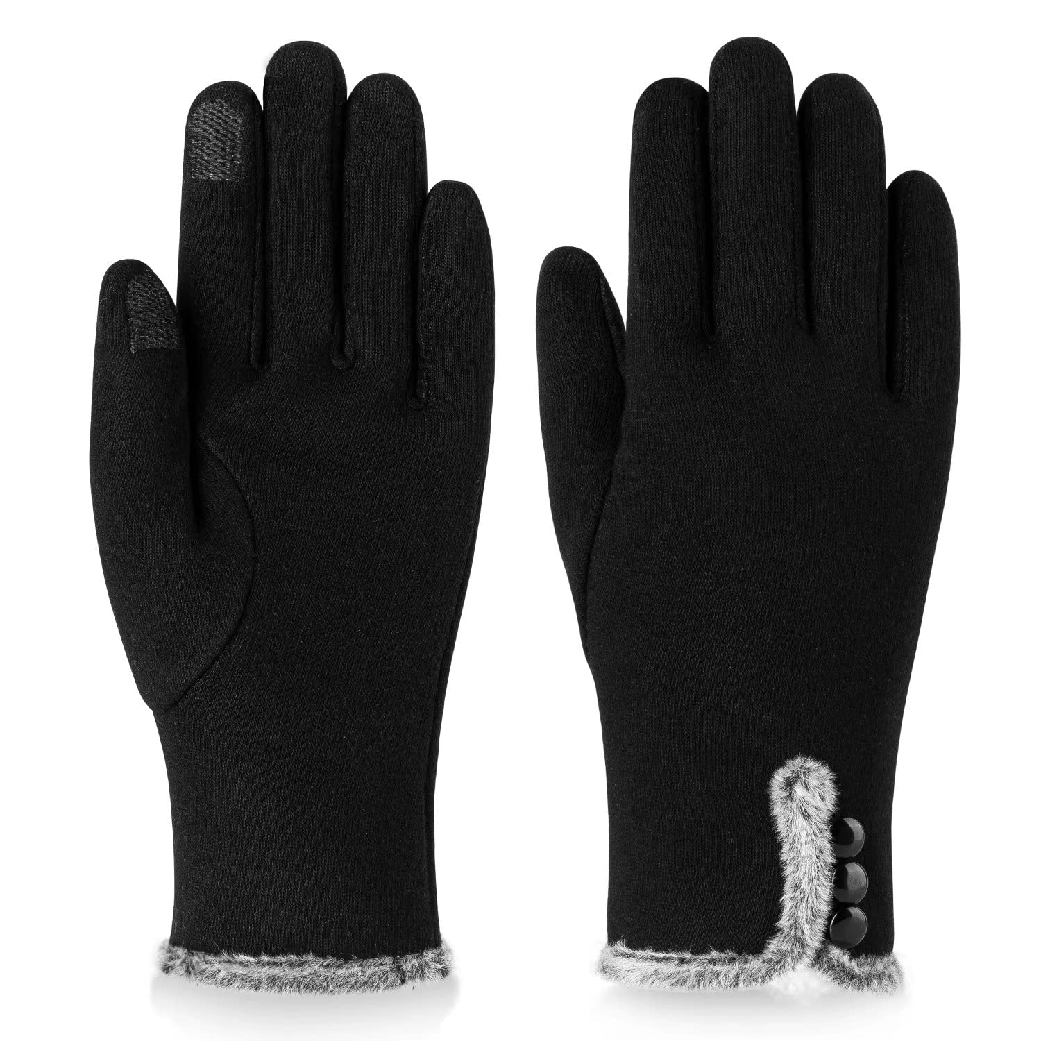Womens Winter Warm Gloves With Sensitive Touch Screen Texting Fingers, Fleece Lined Windproof Gloves (Black-M)