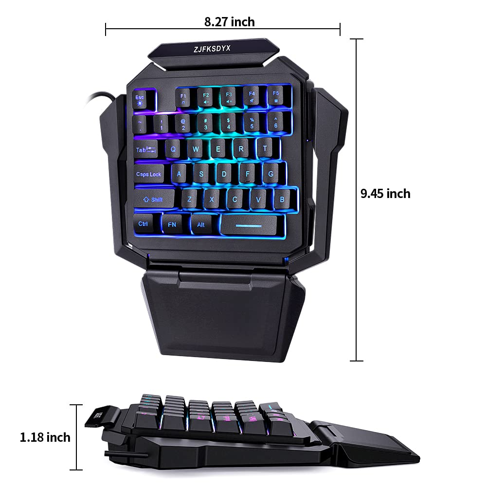 ZJFKSDYX One-Handed Gaming Keyboard and Mouse Combo, RGB Backlit 35-Key Mini Gaming Keyboard and 6D Gaming Mouse, Supports PC Gamers (Pink)