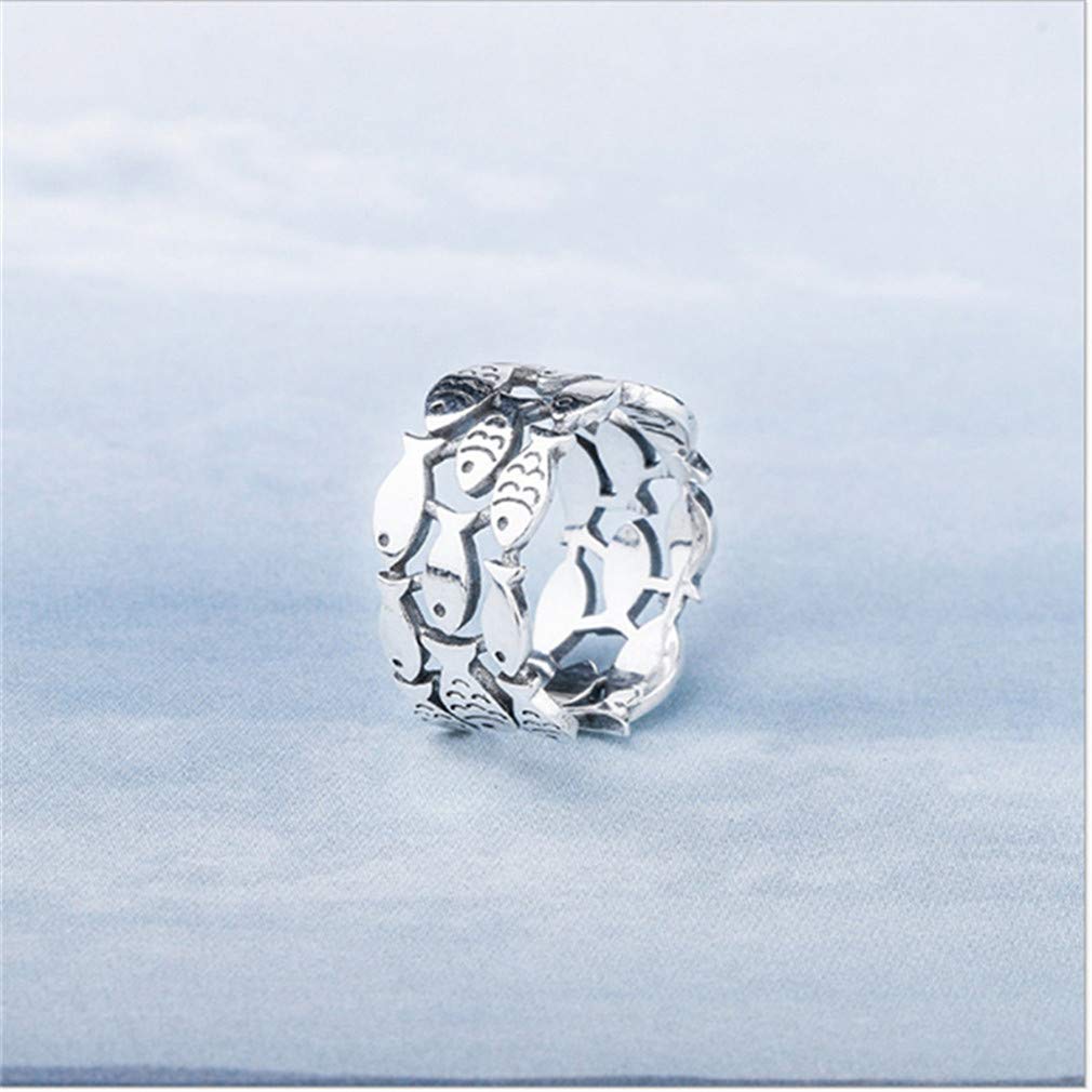 SOURBAN School Fish Open Knuckle Ring Hollow Vintage Geometric Wide Punk Party Adjustable Band
