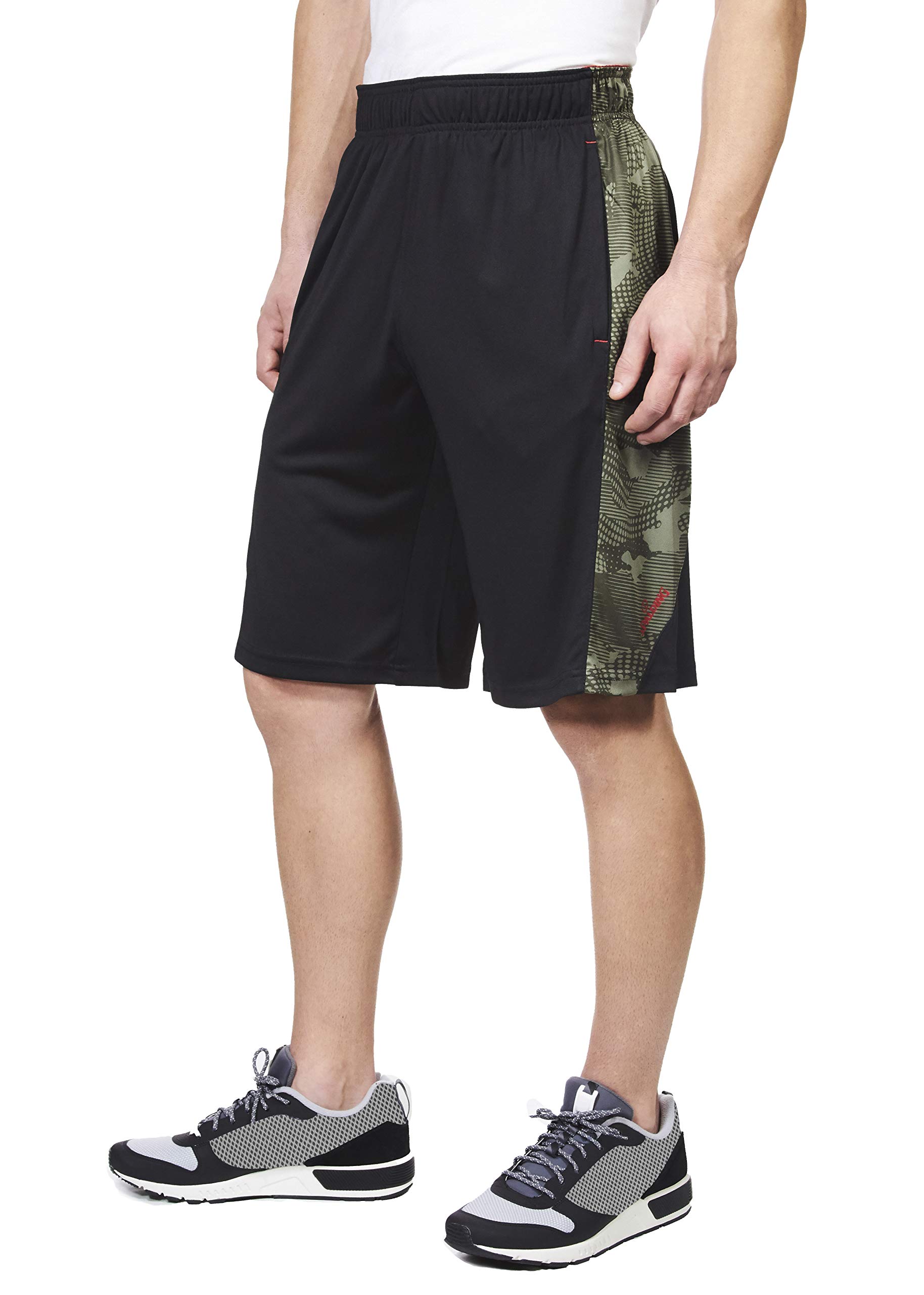 Spalding Mens Performance Camo Piecing Basketball Shorts, 11" Inseam Black/Green Camo M