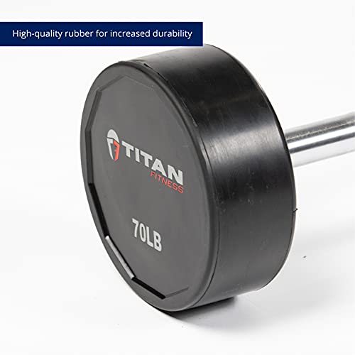 Titan Fitness Straight Barbell 70 lb. Cold-Rolled Steel Chrome Finish Rubber Fixed