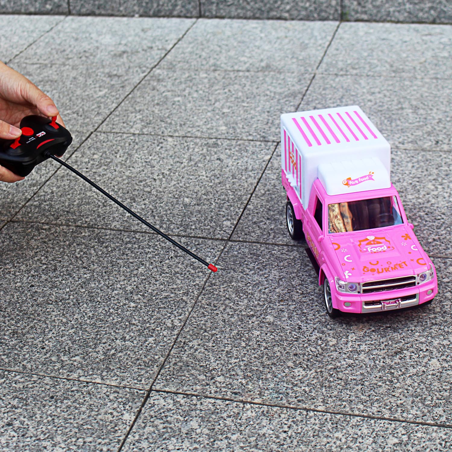 Tipmant Large Size RC Food Truck Remote Control Vehicle Electric Car Toy 4 Channels Light Sound Kids Birthday (Pink)