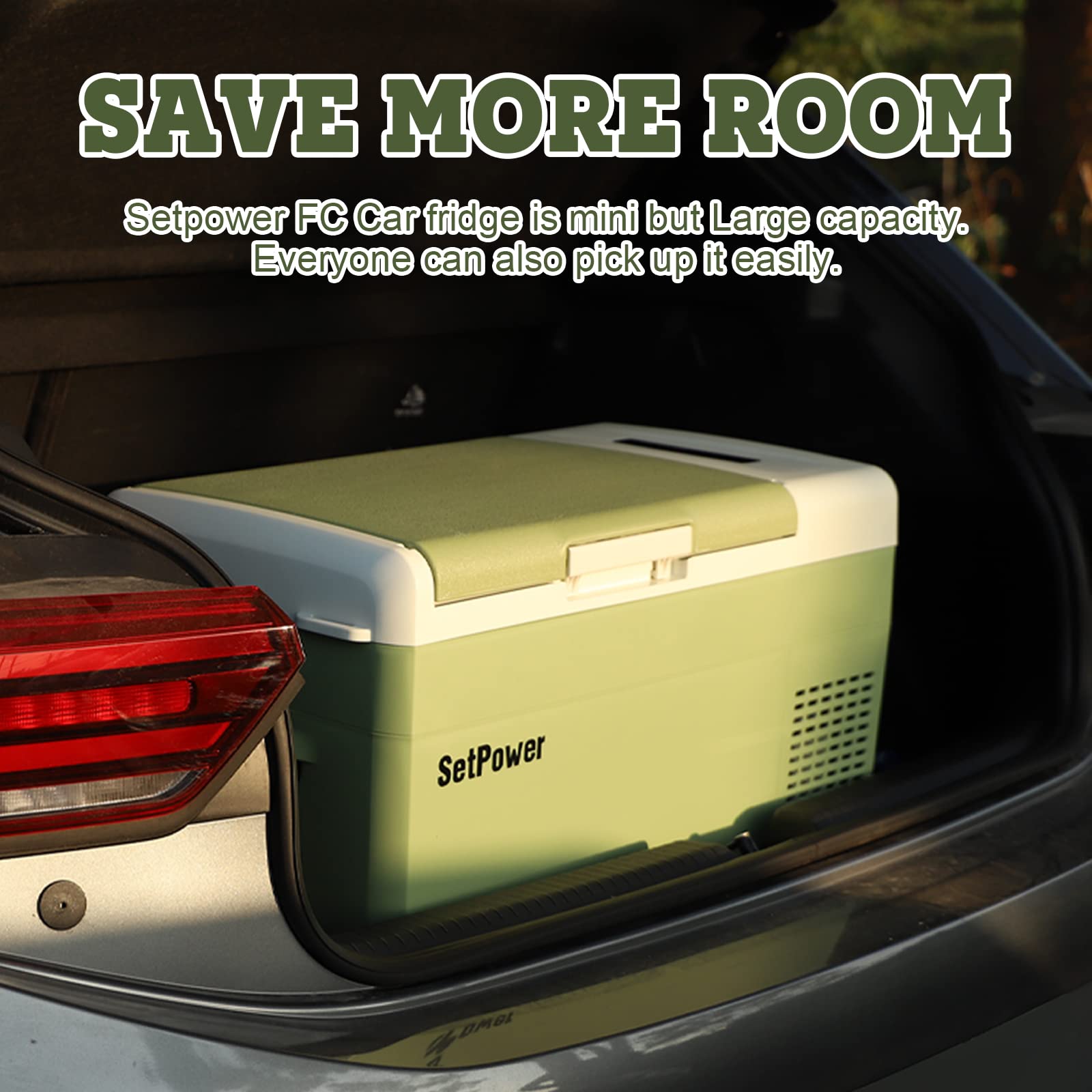 Setpower FC15 Portable 12v Refrigerator, -4℉-68℉ Fast Cooling Car Refrigerator, 15L/15.8Qt Car Fridge Portable Freezer with 12/24V DC & 110/240V AC, Electric Cooler (Green, 15L With AC Adapter)