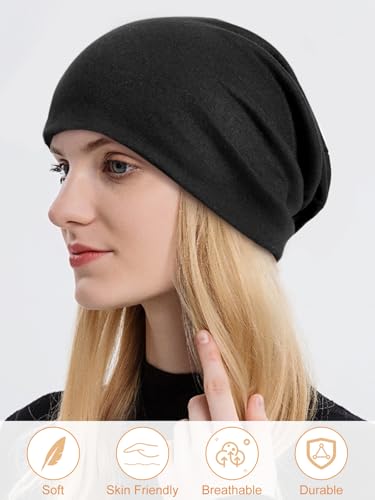 Senker Fashion Cotton Slouchy Beanie Hats, Chemo Headwear for Women Men Soft Lightweight Chemo Skull Cap Elastic Sleeping Cap Black Grey