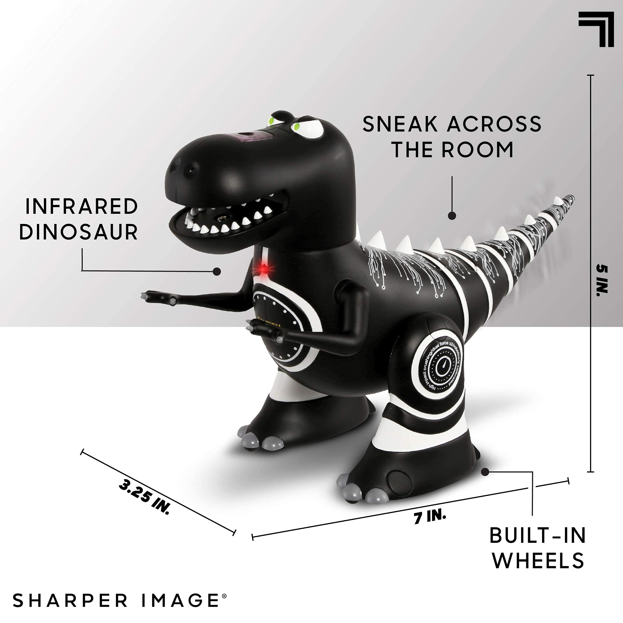 Sharper Image Remote Control Mini RC Robotosaur Dinosaur Toy for Kids, Miniature Futuristic Sci-Fi Robot T-Rex Moving Action Figure with Infrared Technology, Battery Operated Black Body