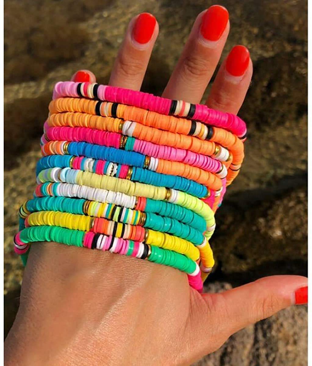 Surfer Necklace Bracelet for Women - Heishi Beaded Necklaces Colorful Stretch Bracelet Stack Jewelry Set for men 10 pcs