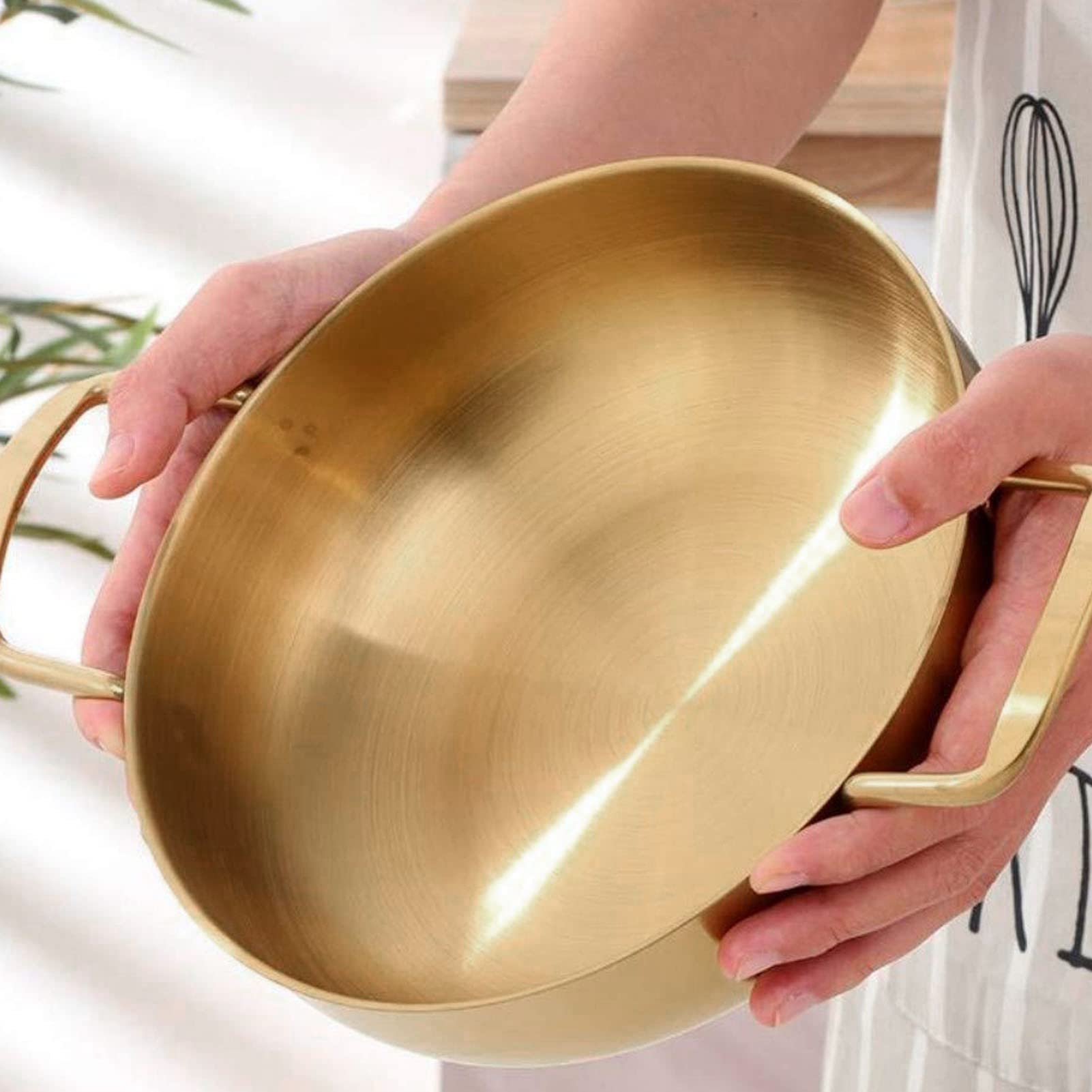 Ramen Noodle Pot, Gold Korean Ramen Cooking Pot with Double Handle,Fast Heating For Home Kitchen Restaurant Cookware