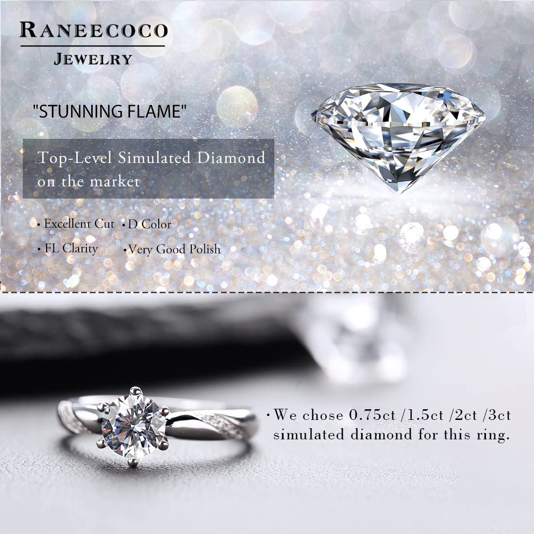 Stunning Flame 0.75ct Solitaire Engagement Ring White Gold Plated Sterling Silver Cubic Zirconia Wedding for Women | Excellent Cut, D Color, FL Clarity & Exquisite Polish| Size 7