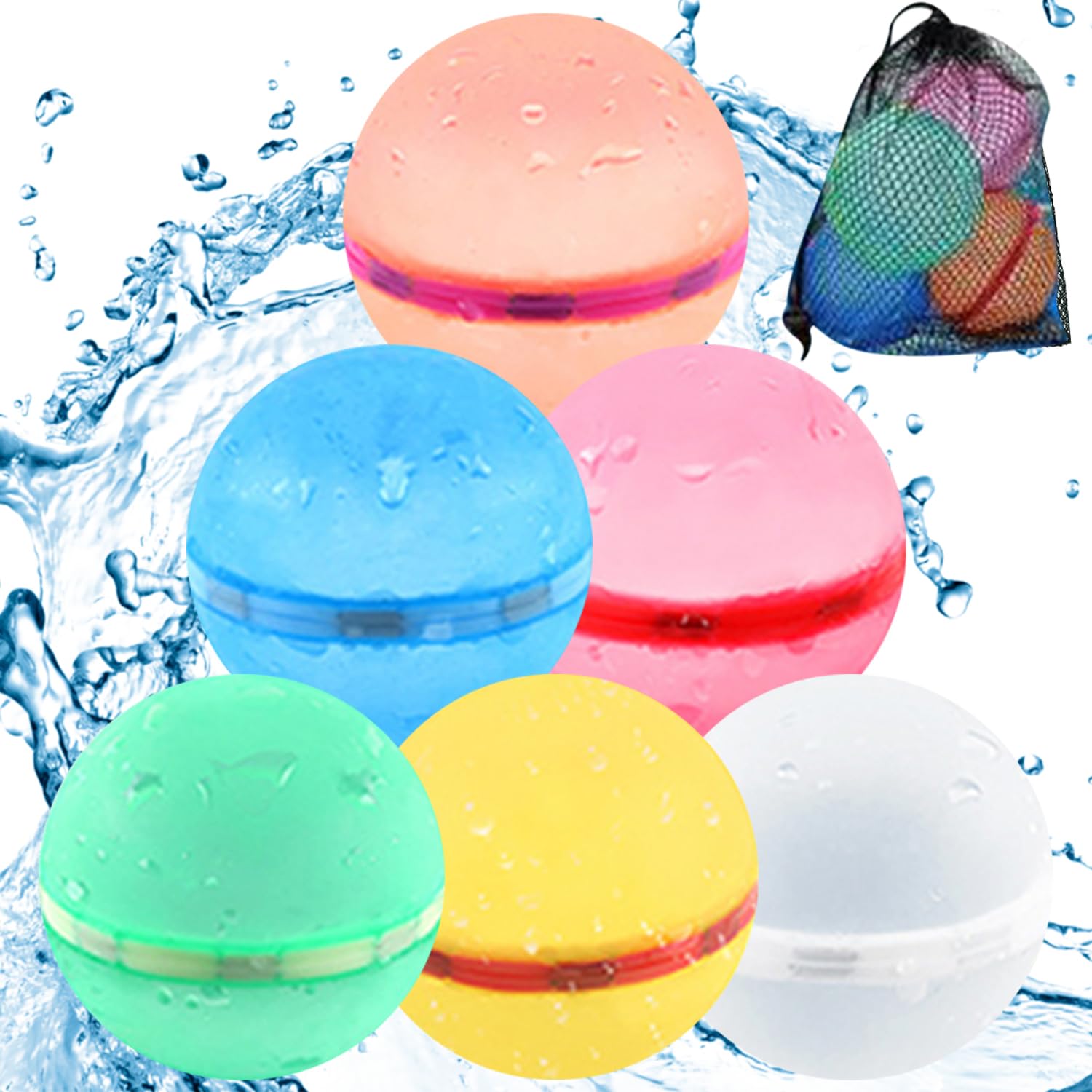 Reusable Water Bomb Balloons | Self Closing Soft Silicone Ball Bath Toy | Outdoor Water Splash Activity for Boys and Girls (6-pack)