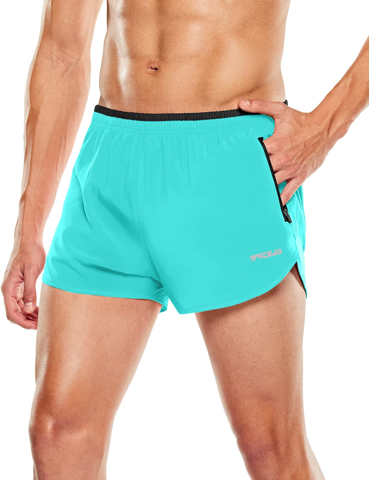 TSLA Men's Active Running Shorts, 3 Inch Quick Dry Mesh Jogging Workout Shorts, Gym Athletic Marathon Shorts, Zipper Pocket Black, Medium