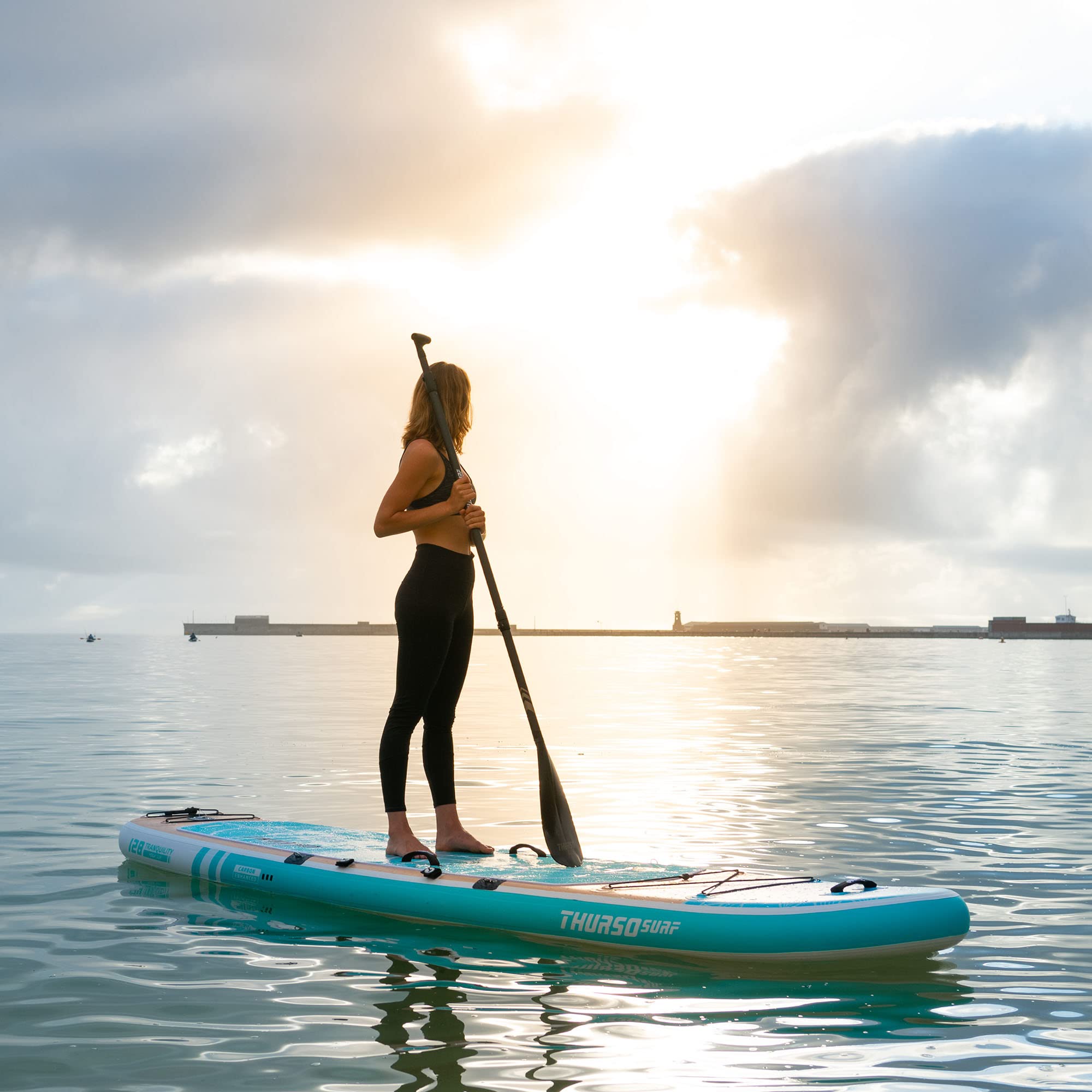 THURSO SURF Tranquility Yoga Inflatable Stand Up Paddle Board SUP 10'8 x 34'' x 6'' Two Layer Deluxe Package Includes Carbon Shaft Paddle/2+1 Quick Lock Fins/Leash/Pump/Roller Backpack