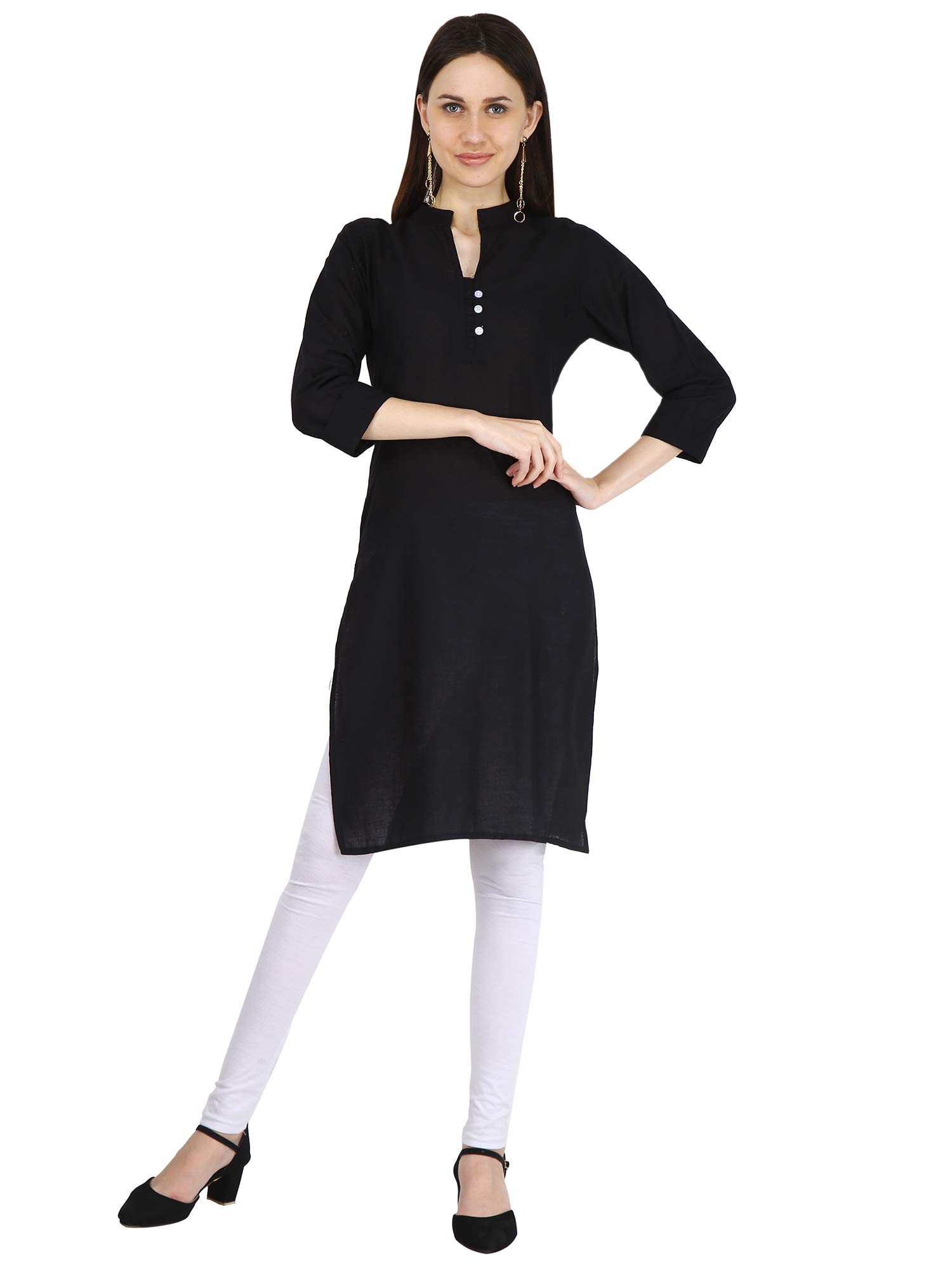 Ramkudi Indian Women's Plain Cotton Kurti Black Top