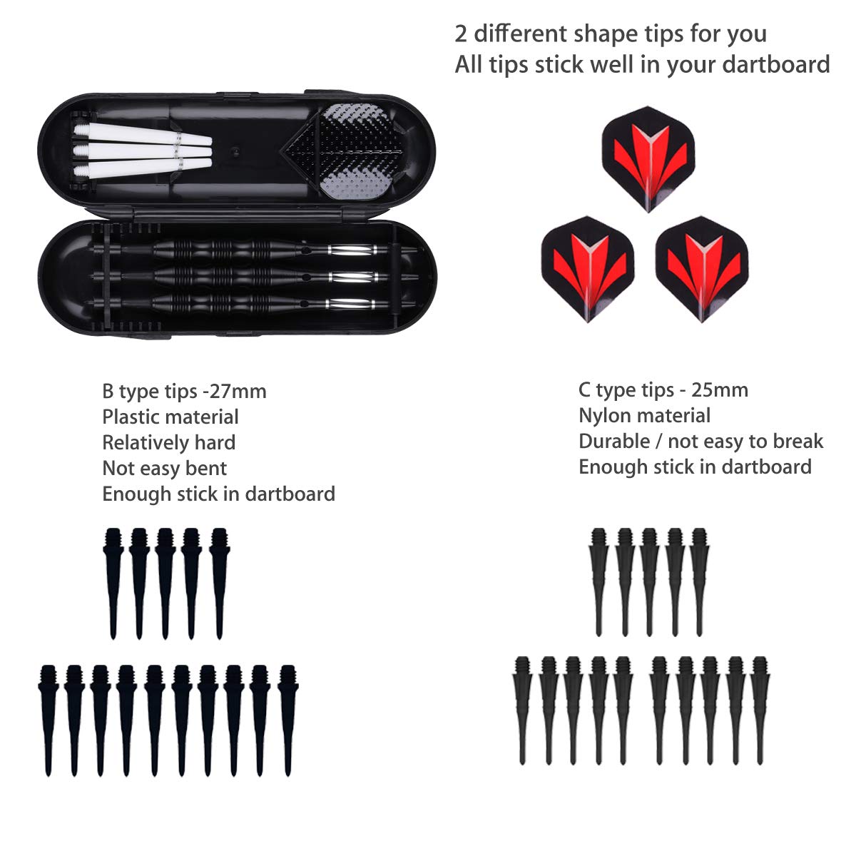 sanfeng Professional Soft Tip Darts Set 20 Grams W/ 50 O-Rings- 30 Darts Plastic Tip + Black Aluminum Shafts + 6 Standard Flights + Portable Case for Electronic Dart Board