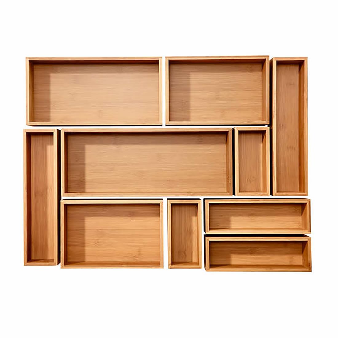 SANABI Classics 10-piece Bamboo Storage Box Organizer Set, Versatile Dividers Cutlery Holders Bins Containers, for Kitchen Silverware, Pantry, Closet, Office Desk, Pens, Utensils, Makeup, K Cup