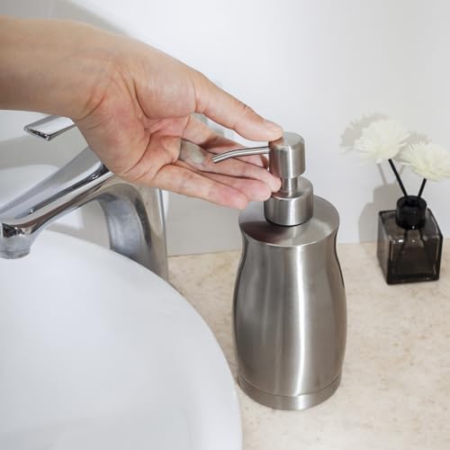 ZEBEYIMA Brushed Stainless Steel Countertop Soap Dispenser Rust and Leak Resistant Hand Soap Pump with Funnel for Kitchen Countertops and Bathroom Dispensers (13.5 oz/400 ml)…