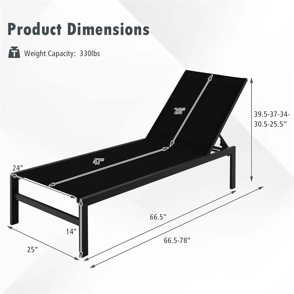 TJLSS 2 Piece Recliner Chair Aluminium Adjustable Recliner Black
