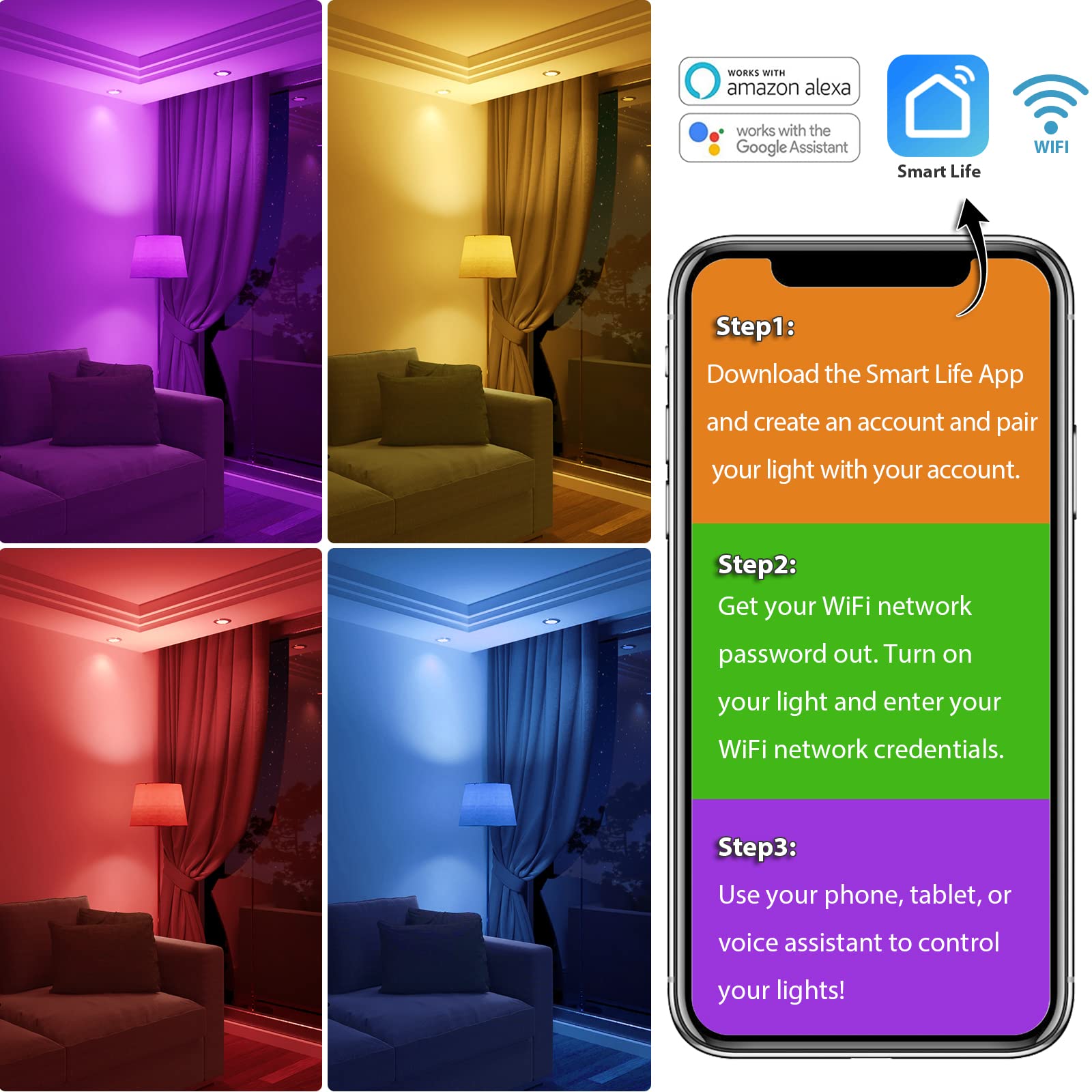Upgrade Smart Bulb,16W 1600Lumen(150W Equivalent) Ultra Bright Led Full Color Light Changing Bulbs Work with Alexa,Google Home(No Hub Required),2.4G WiFi BR30 Flood Smart Light Bulbs