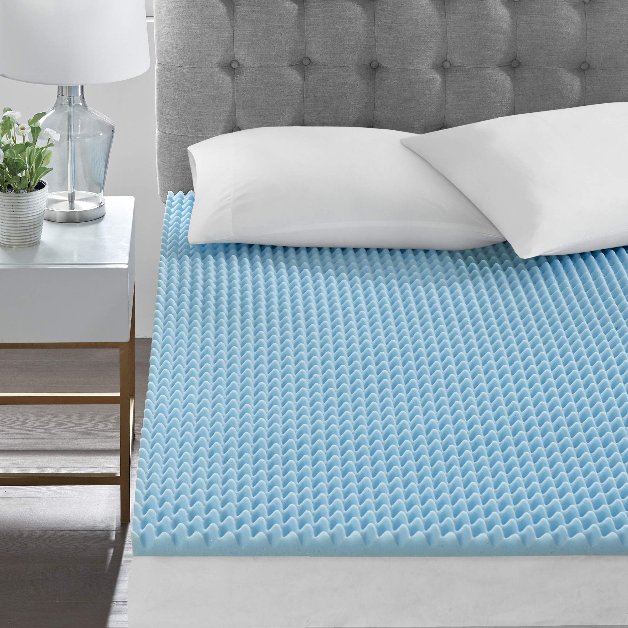 Sleep Philosophy Gel Infused Memory Foam Mattress Topper Luxurious, All Season Enhanced Bed Support, Full, 1.5" Thick, without Cover Blue