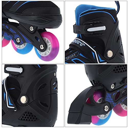 Zerone Roller Skates, Children Adjustable Roller Skates Colorful Stable Wheel Inline Skates for Girls Boys Outdoor Use, Triple Protection S/M/L(S-Blue)