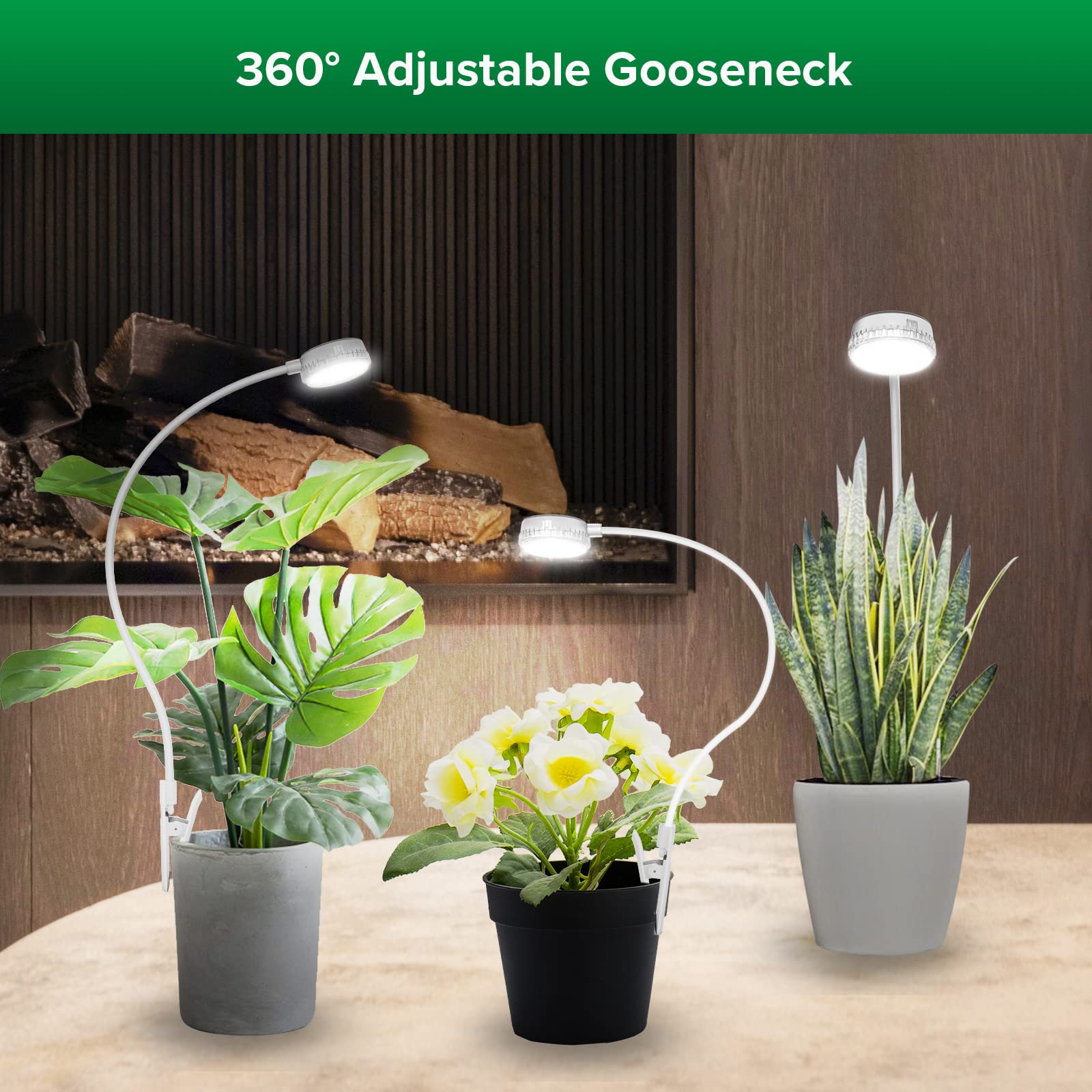 SANSI Grow Lights for Indoor Plants, Pot Clip LED Plant Lights for Indoor Growing, Full Spectrum, with 4-Level Dimmable, Auto On Off 3 6 12 Hrs Timer for Small Plants, Gardening Gifts White 5V 2-Pack
