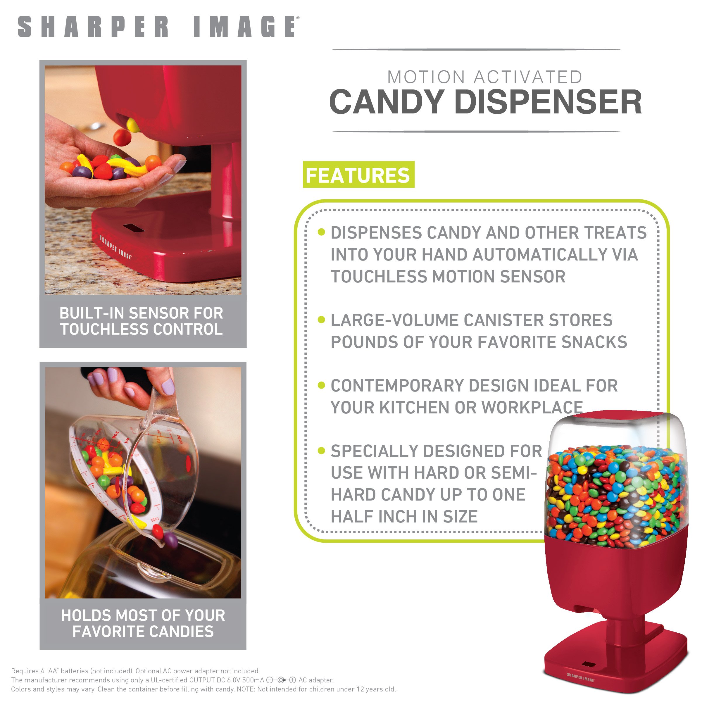 Sharper Image 13" Automatic Candy Dispenser, Touch-Activated Desktop Vending Machine, Compact Size for Shelf Work Desk Home Countertop, Fits Small Snacks Gumballs Jellybeans Nuts Trail Mix Cereal
