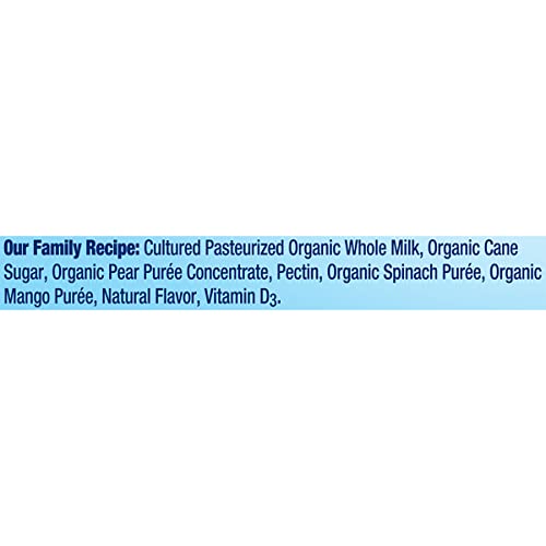 Stonyfield Organic Kids Whole Milk Yogurt Pouches 3.5 oz. Each Ct – Real Fruit Veggie, Pear Spinach Mango, (Pack of 4)