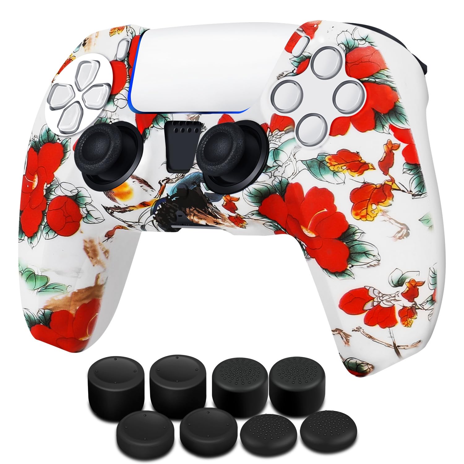 TNP Controller Case for PS5 Silicone Controller Skin for Dualsense Cover + 8 Pro Thumb Grips Set Sony Playstation 5 Skins Accessories Skull with Ergonomic Textured Grip