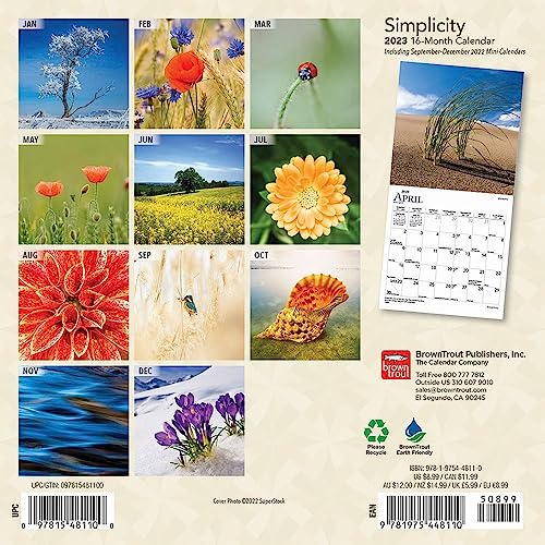 Simplicity | 2023 7 x 14 Inch Monthly Mini Wall Calendar | BrownTrout | Colorful Photography Inspiration Quotes