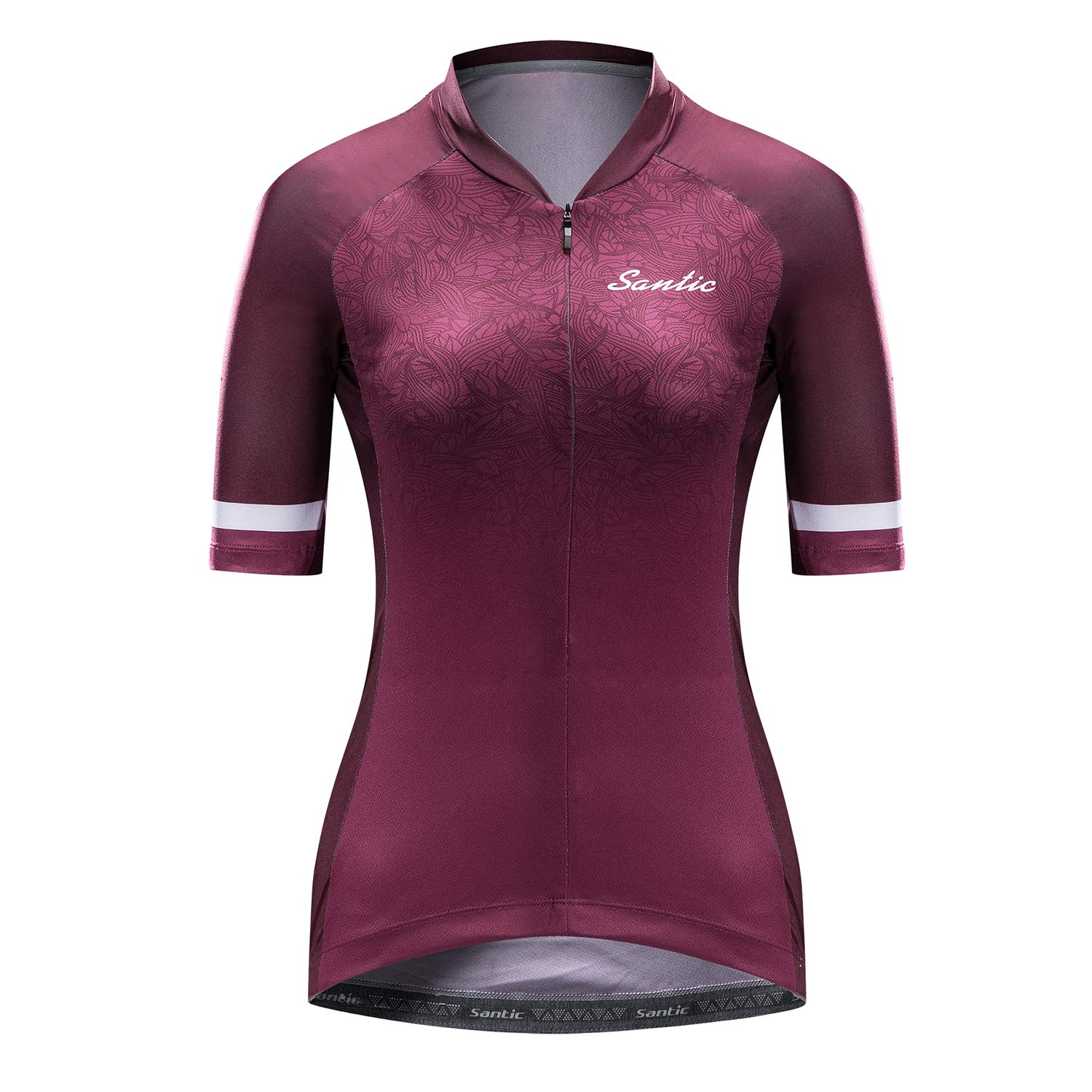 Santic Womenâs Cycling Jersey Short Sleeve Bicycle Jacket Bike Shirt Breathable Quick Dry Reflective Biking Tops Andrea B-Wine Red