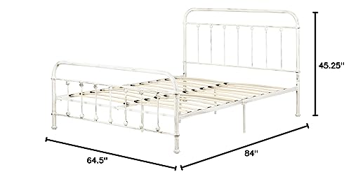 South Shore Prairie Metal Platform Bed-Queen-White Shabby Chic