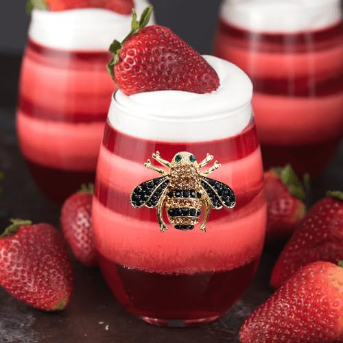 THE QUEENS' JEWELS - Bee Stemless Wine Glass, 21 oz. β Jeweled Eye-Catching Bumble Bee - Hand-Decorated Glassware β Not Painted β Dazzling and Unique