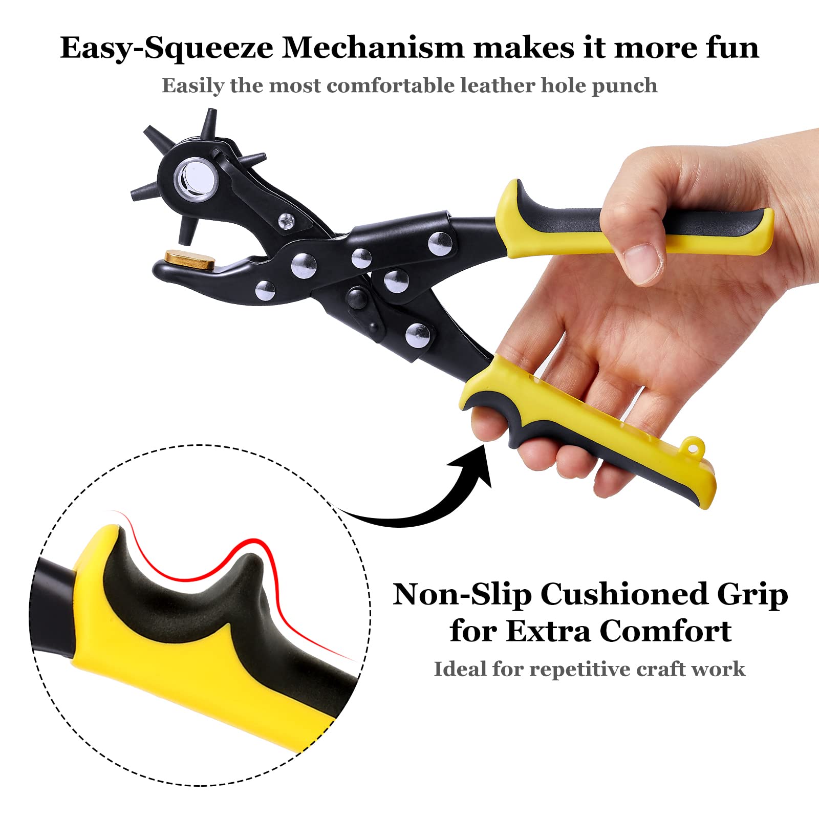 ROUPHY Hole Punch Plier Sets for Leather Belts,Dog Collars,Watch Straps,Saddles,Shoes,Fabric, Paper,Cards,Labor Saving Design,Heavy Duty Rotary Hole Maker Tools for Home DIY or Craft Projects
