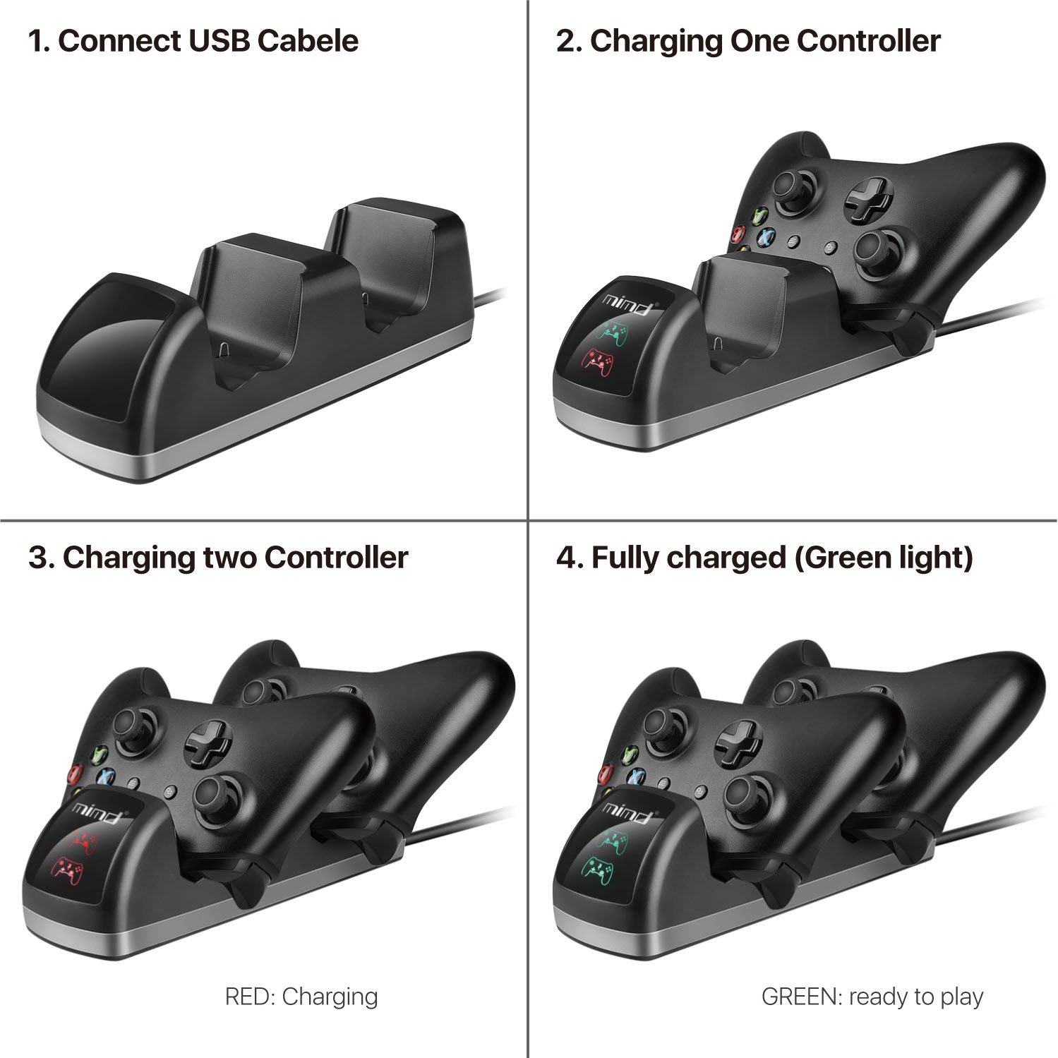 TNP Controller Charger Compatible with Xbox One S/X Standard and Elite, Dual Docking Station Stand Cradle w/Charging Indicator Light & 2 Rechargeable Batteries