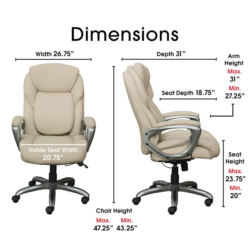 Serta My Fit Executive Office Adjustable Ergonomic Chair with Layered Cushions, Bonded Leather, 360 Motion Support, Ivory