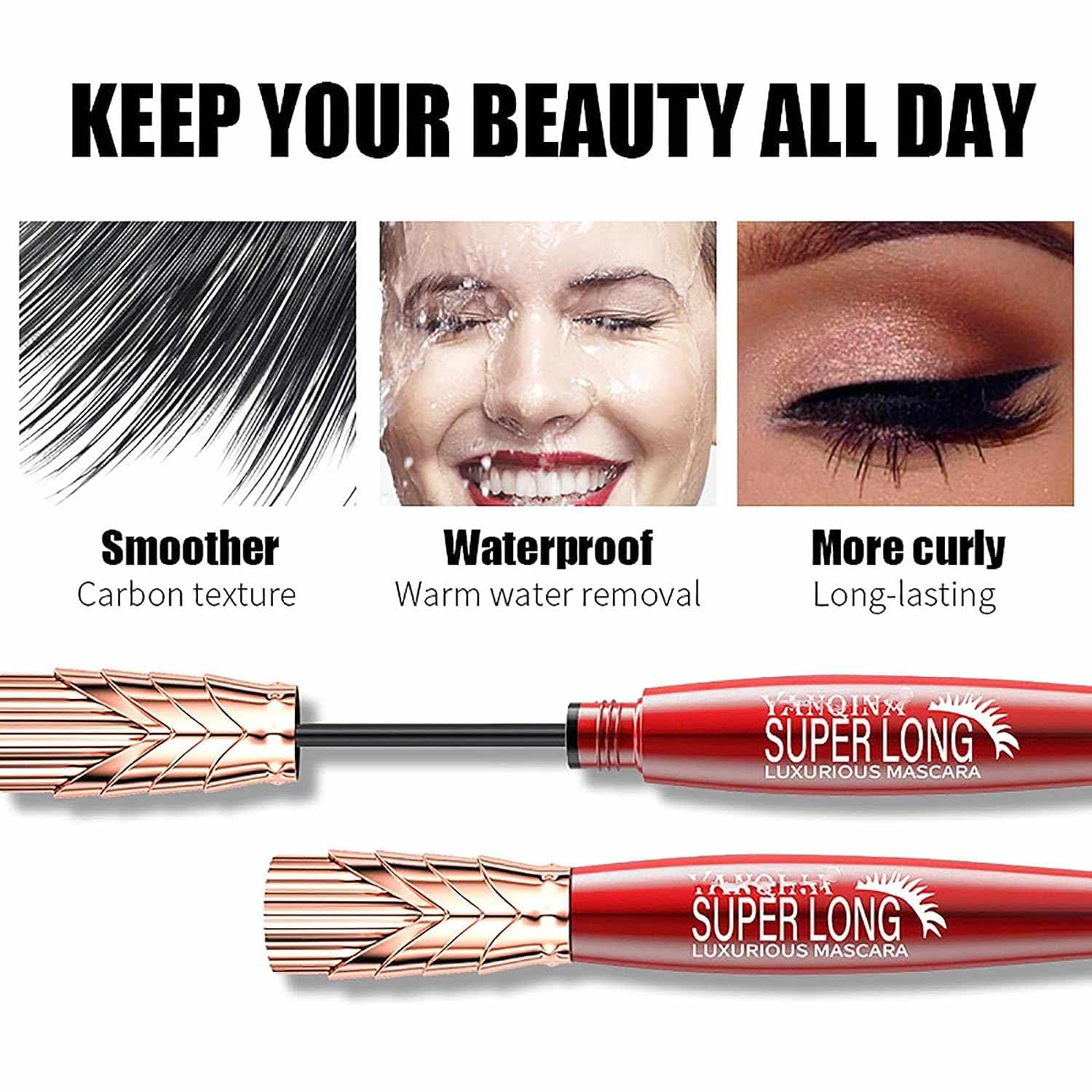 Super Long Mascara, 4d Waterproof And Sweat Proof Mascara, Super Long Luxurious Mascara, Stereo Lengthening Mascara,Yanquina Drying And Not Sticky Mascara For Women