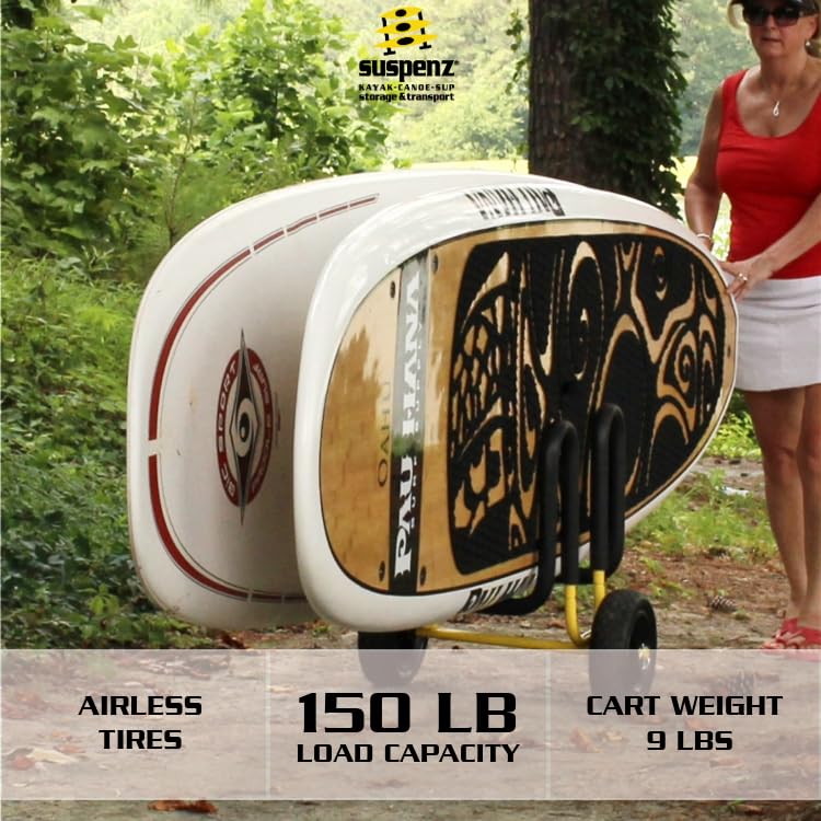 Suspenz Double SUP Transport Cart with Airless Wheels, Carrier/Trolley for 2 Stand Up Paddle Boards & Surfboards, Yellow (22-9934)