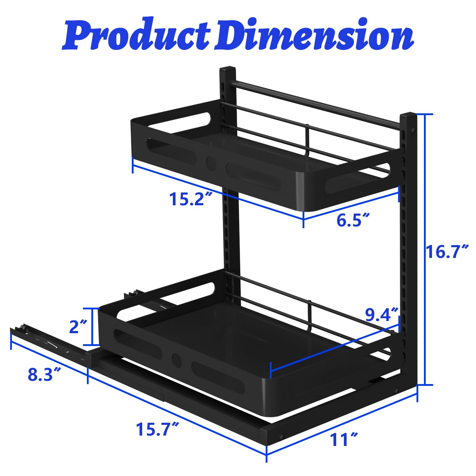 WASUMI Under Sink Organizers, Metal Sliding Cabinet Basket and Storage Organizer 2 Tier Pull Out Cabinet Organizer for Kitchen Bathroom, Large Capacity, Black