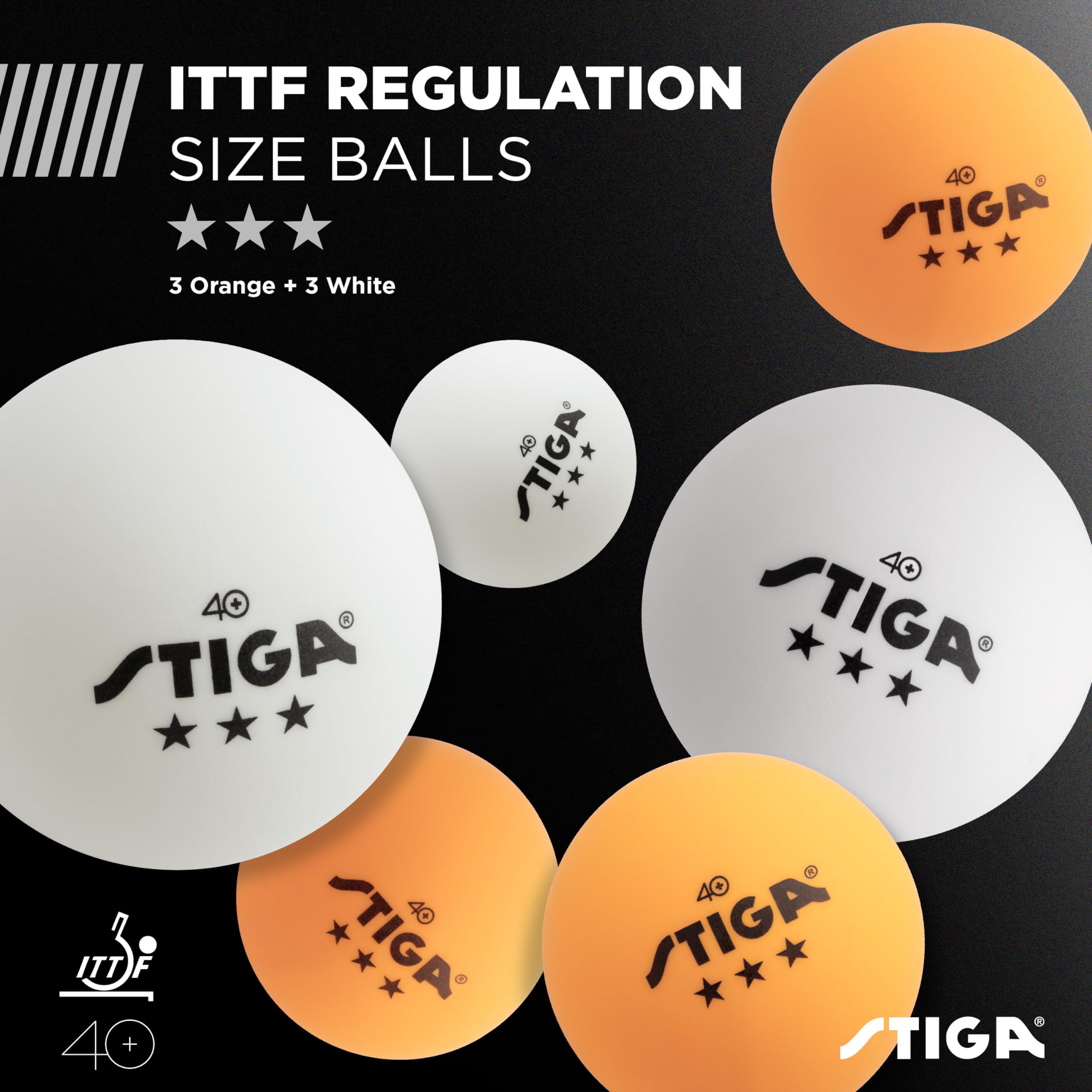 STIGA Performance 4 Player Ping Pong Paddle Set of 4 β Table Tennis Rackets, 6 β 3 Star Orange and White Balls