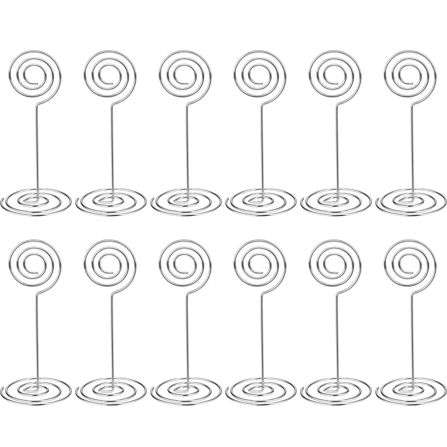 Shappy 12 Pack Table Number Card Holders Photo Holder Stands Place Paper Menu Clips, Circle Shape (Silver)