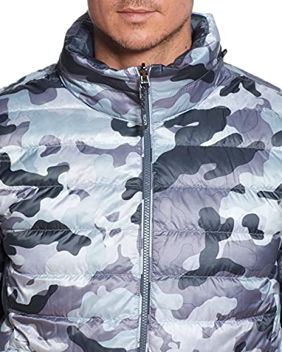 Tumi TumiPax Men's Recycled Reversible Packable Travel Puffer Jacket, Grey Camo, x-Large