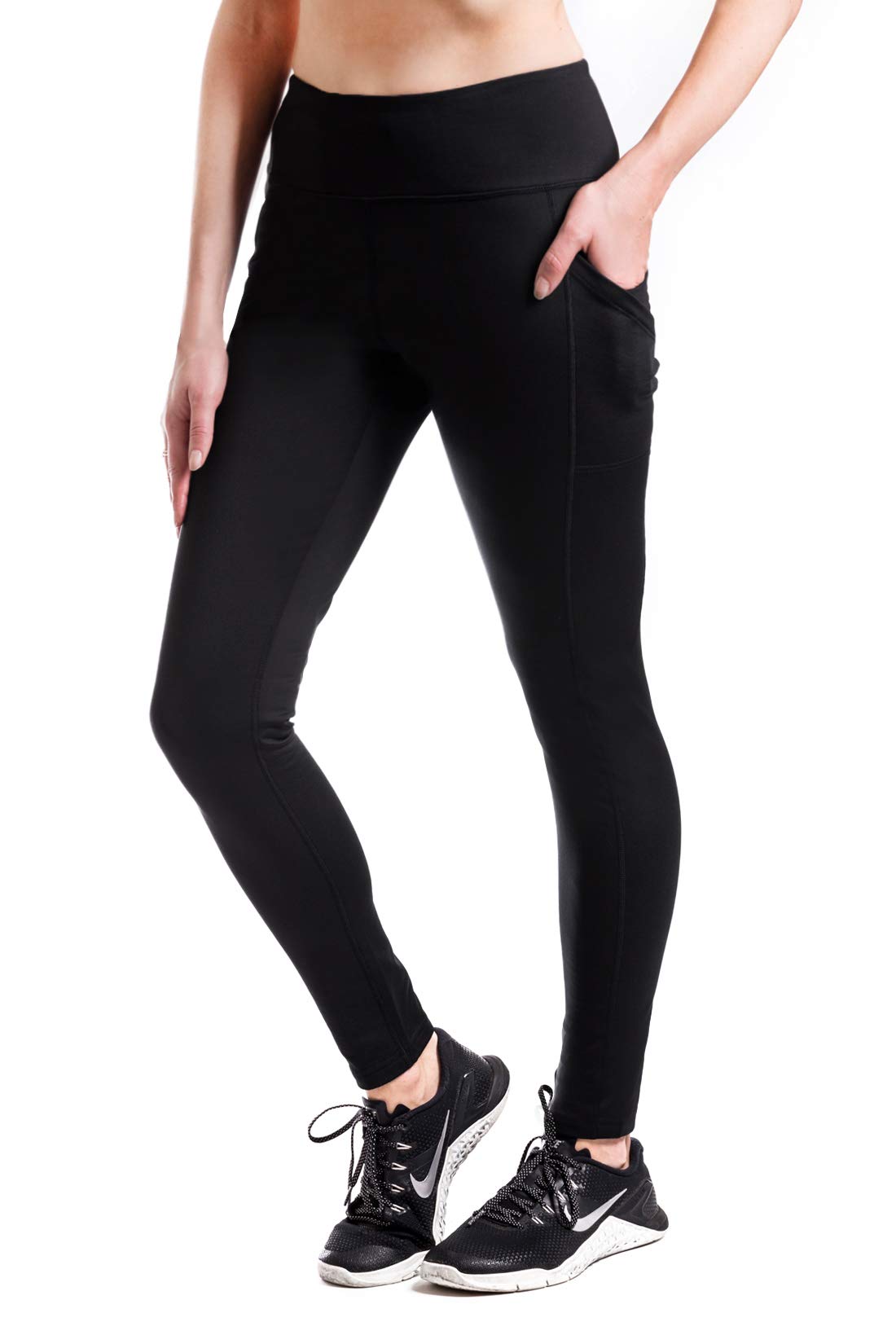 Yogipace,Side Pockets,Tall Women's Water Resistant Thick Thermal Fleece Lined Leggings Warm Winter Tights,31",Black,L