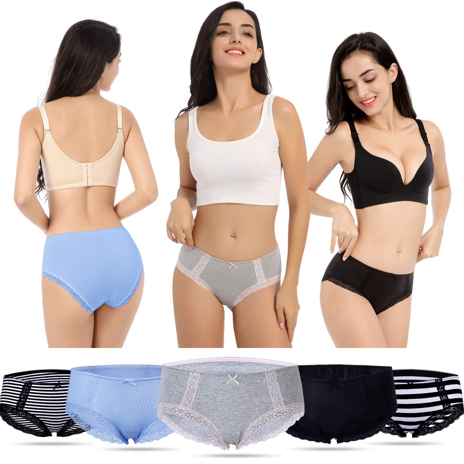VOOKIIMO Soft Cotton Hipster Panties Womens Underwear (Assorted of Grey F, Small)