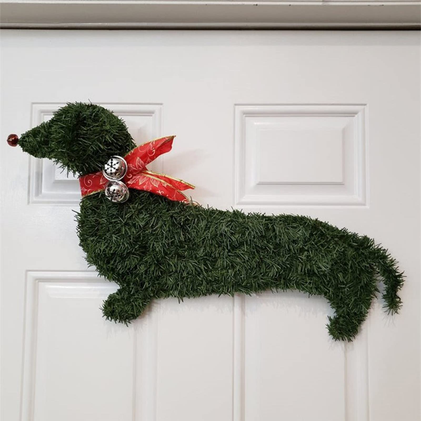 Sausage Dog Wreath Artificial Branches Green Leaves Garland for Front Door Seasonal Handcrafted Wreath Wall Door Hanger for Christmas Garland Home Outdoor Garden Decorati (One Size, A)