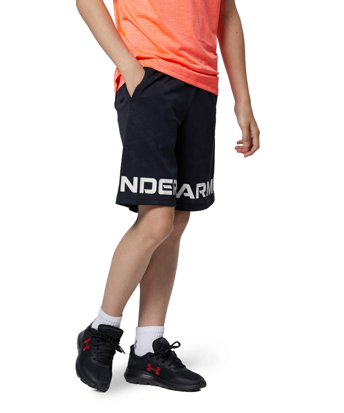 Under Armour Boys' Renegade 3.0 Jacquard Shorts , Black (001)/White , Youth Large