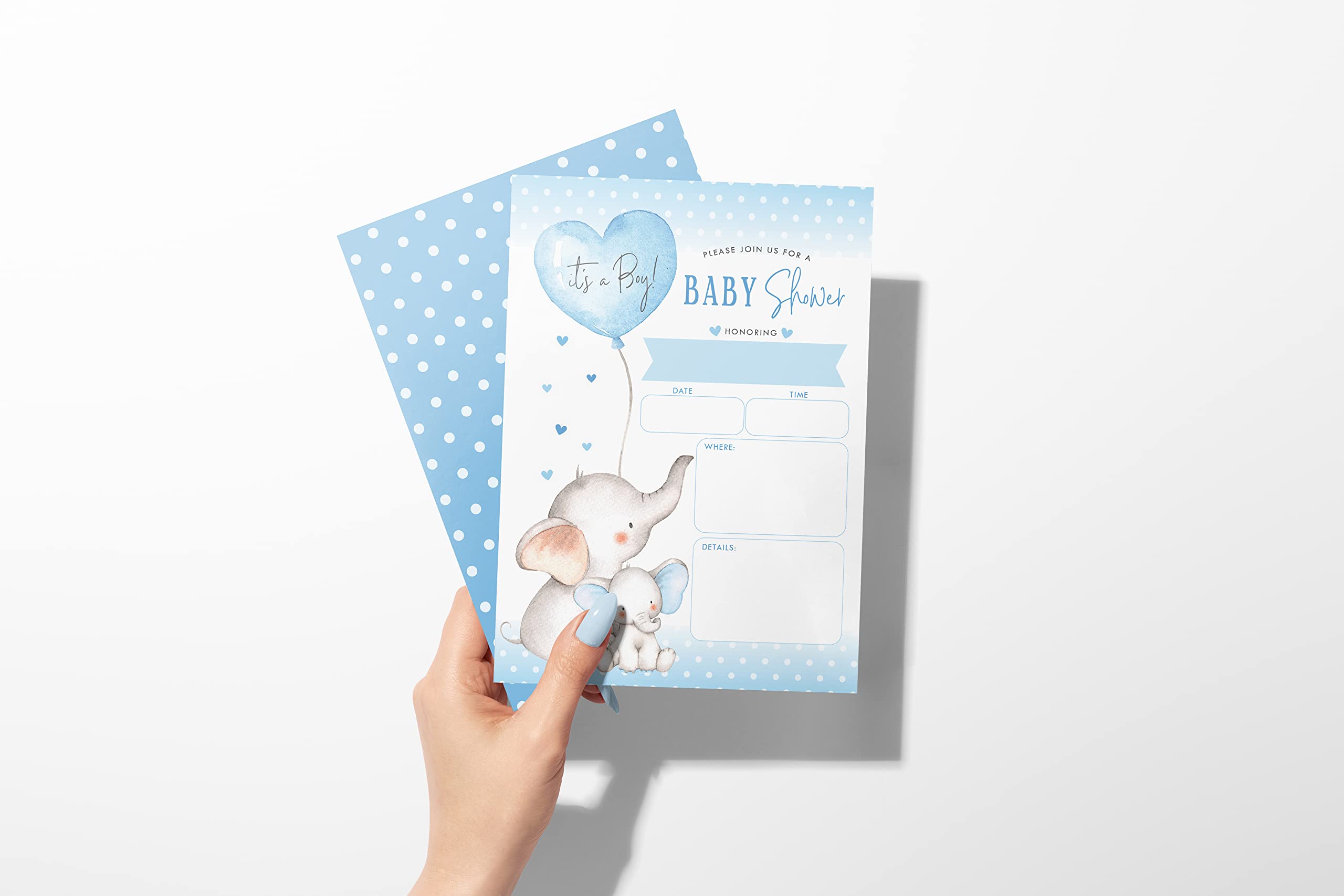Your Main Event Prints Boy Elephant Baby Shower Invitations, Peanut Baby Shower Invites with Diaper Raffles Cards, Sprinkle, 20 Invites Including Envelopes